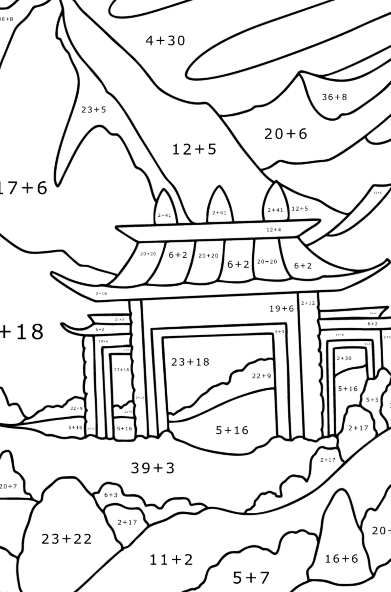 Kleurplaat Poort naar het boeddhistische klooster - online
