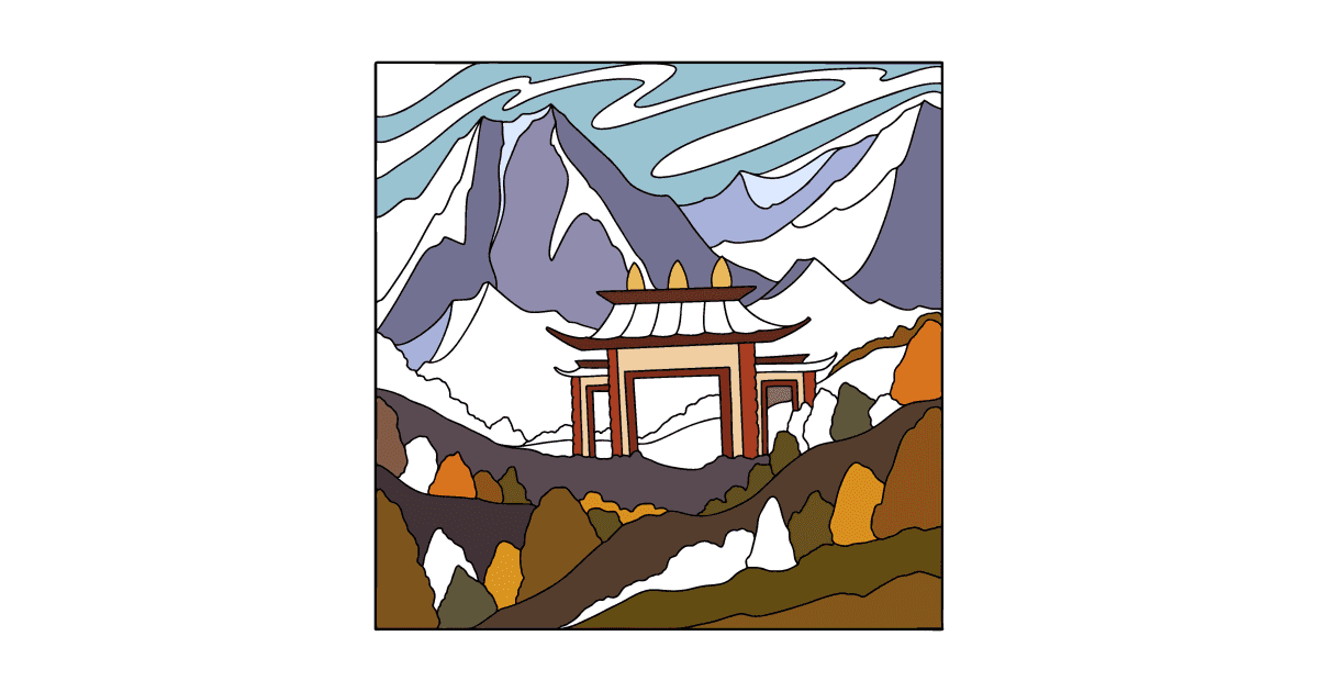 Gateway to the Buddhist monastery coloring page - Color Online!