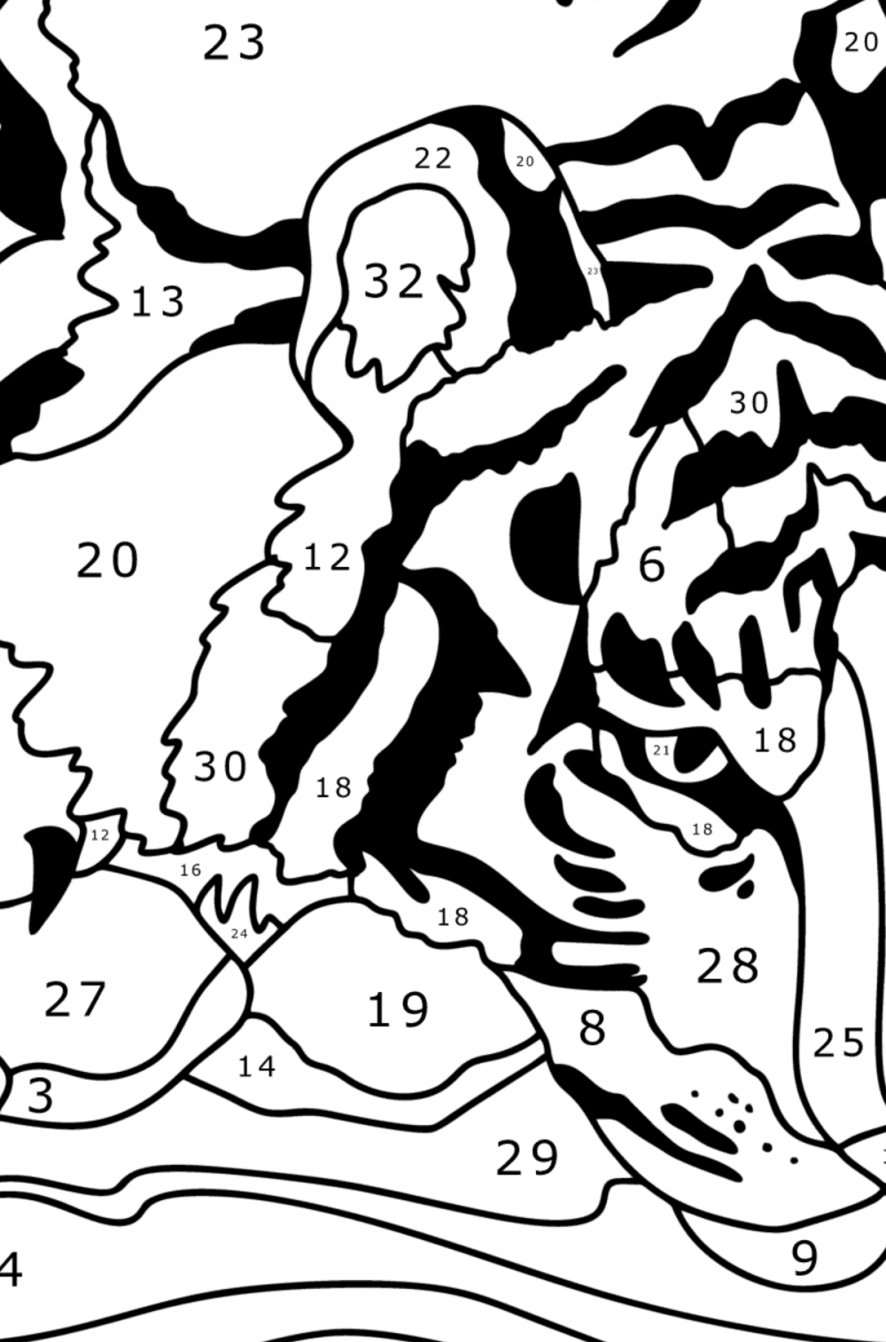 Tiger in nature - Tigers coloring pages for Adults online