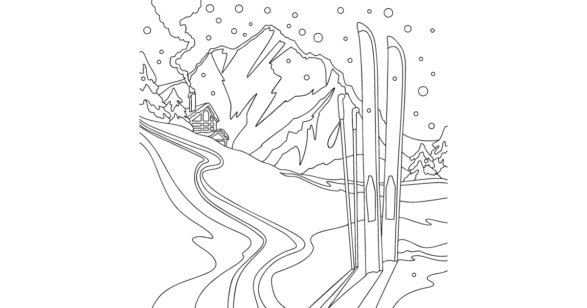 The ski resort of France coloring page | Coloring-for-Adults.com