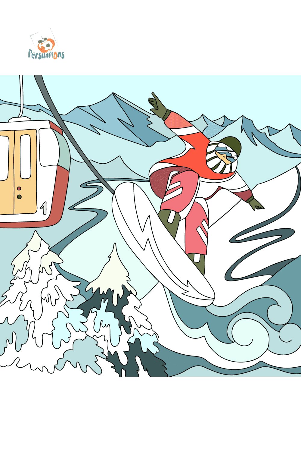 Snowboard coloring page Online | Coloring-for-Adults.com