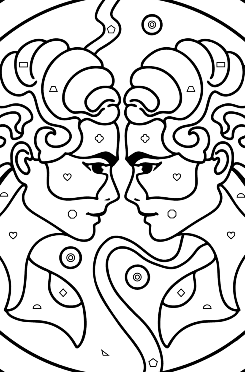 Gemini Zodiac sign - Zodiac signs coloring pages for Adults online